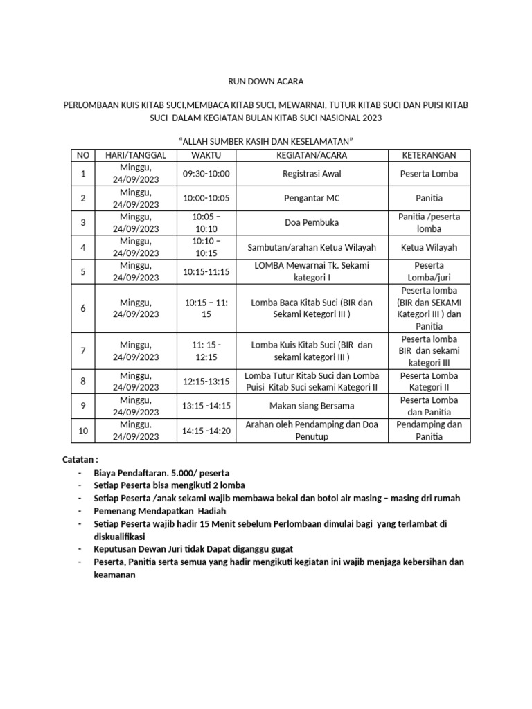 RUN DOWN ACARA SEKAMI BKSN 2023 | PDF