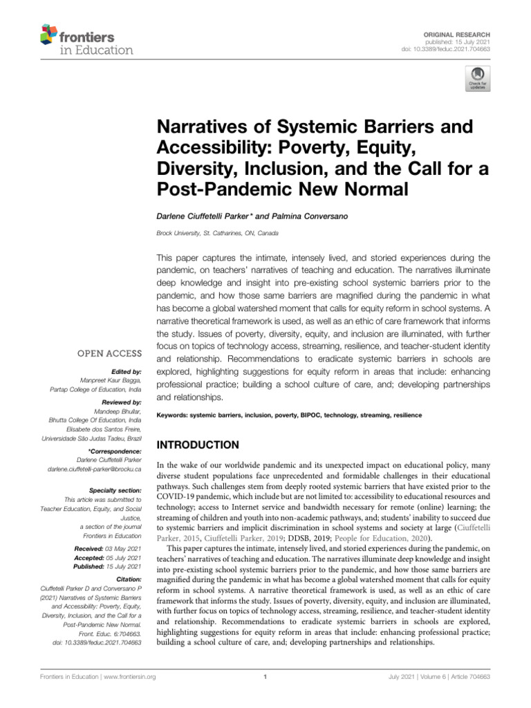 Narratives of Systemic Barriers and Accessibility: Poverty, Equity ...