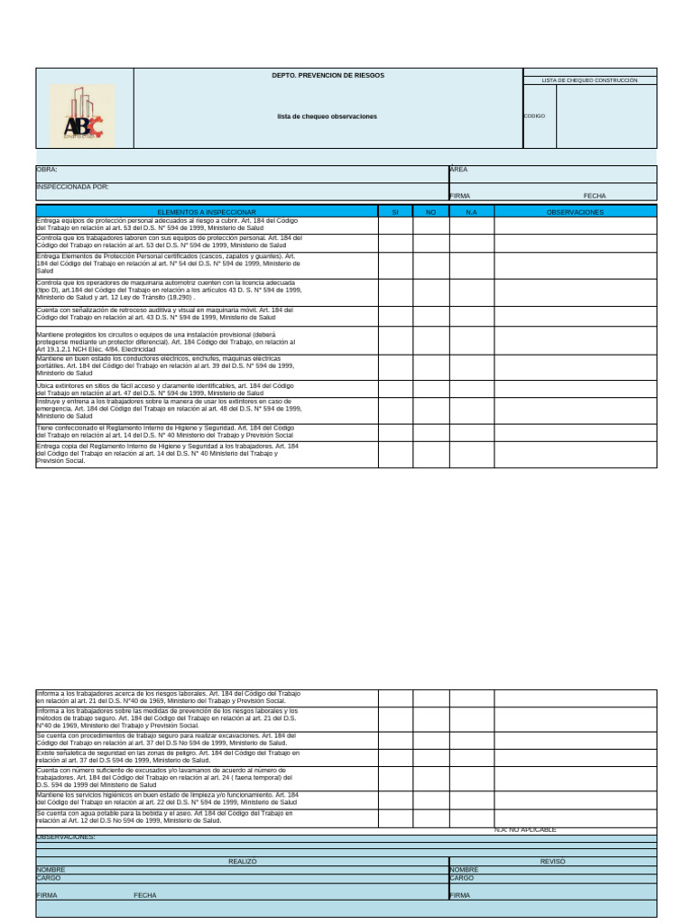 Lista de Chequeo Observaciones | PDF