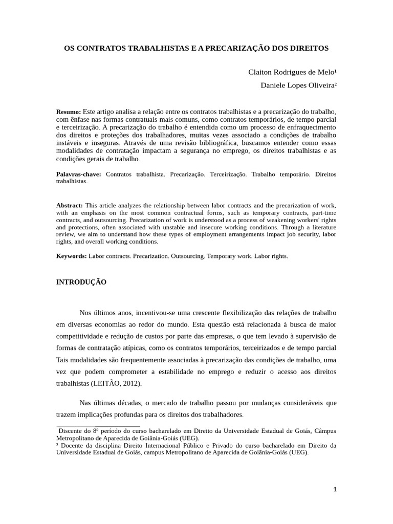 Trabalho N1 - PAPER - Dir. Trabalho II | PDF