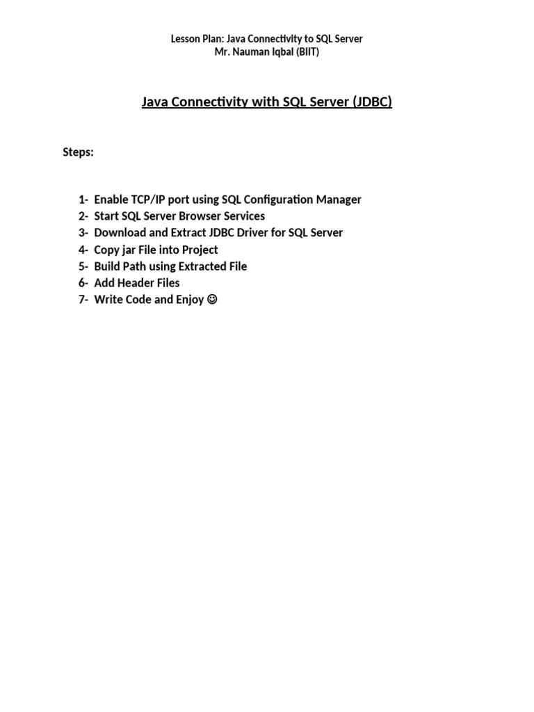 JDBC Connectivity SQL Server | PDF