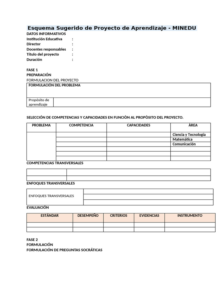 Esquema Sugerido de Proyecto de Aprendizaje | PDF
