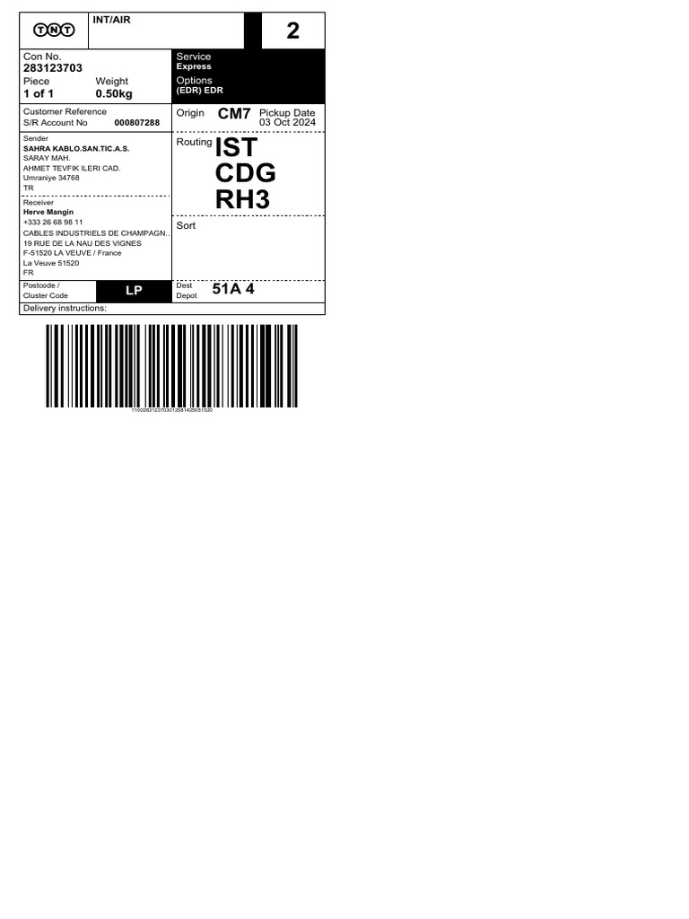 CHAMPAGNE- TNT tracking no. | PDF