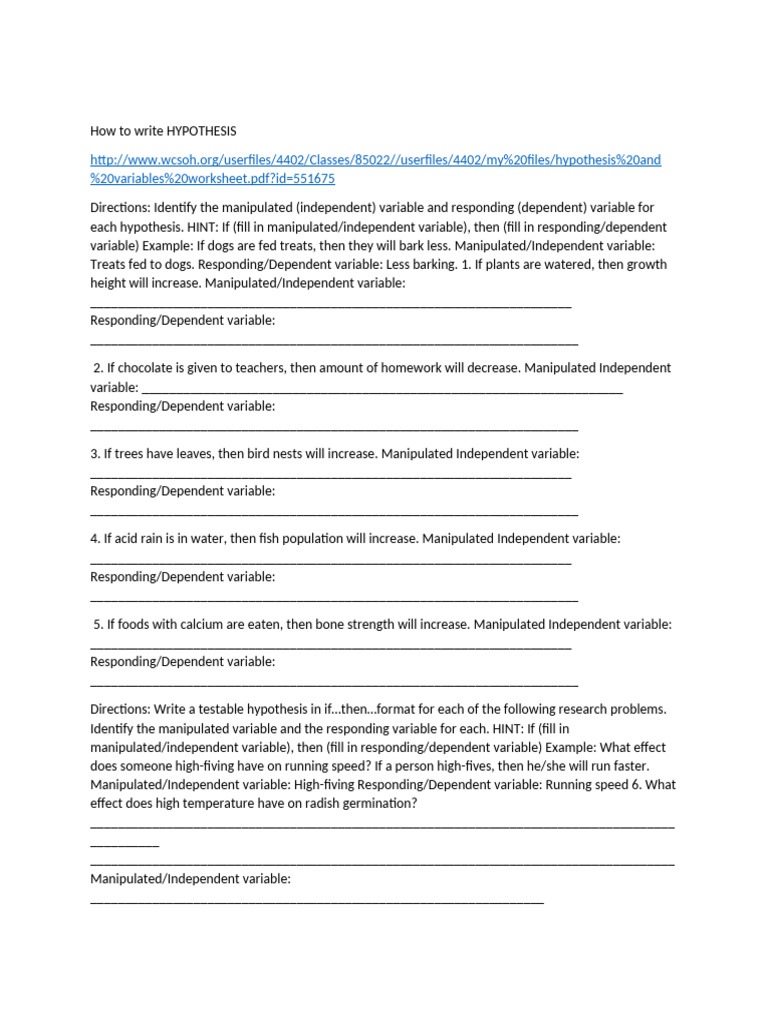 How To Write Hypothesis Pdf