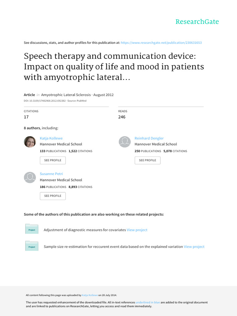 Speech Therapy and Communication Device Impact On Quality Life and Mood ...