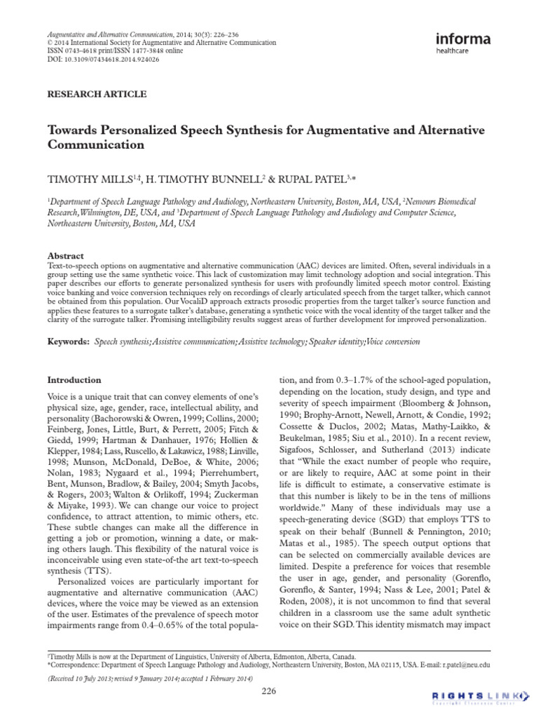Towards Personalized Speech Synthesis for Augmentative and Alternative ... Towards Personalized Speech Synthesis for Augmentative and Alternative ...