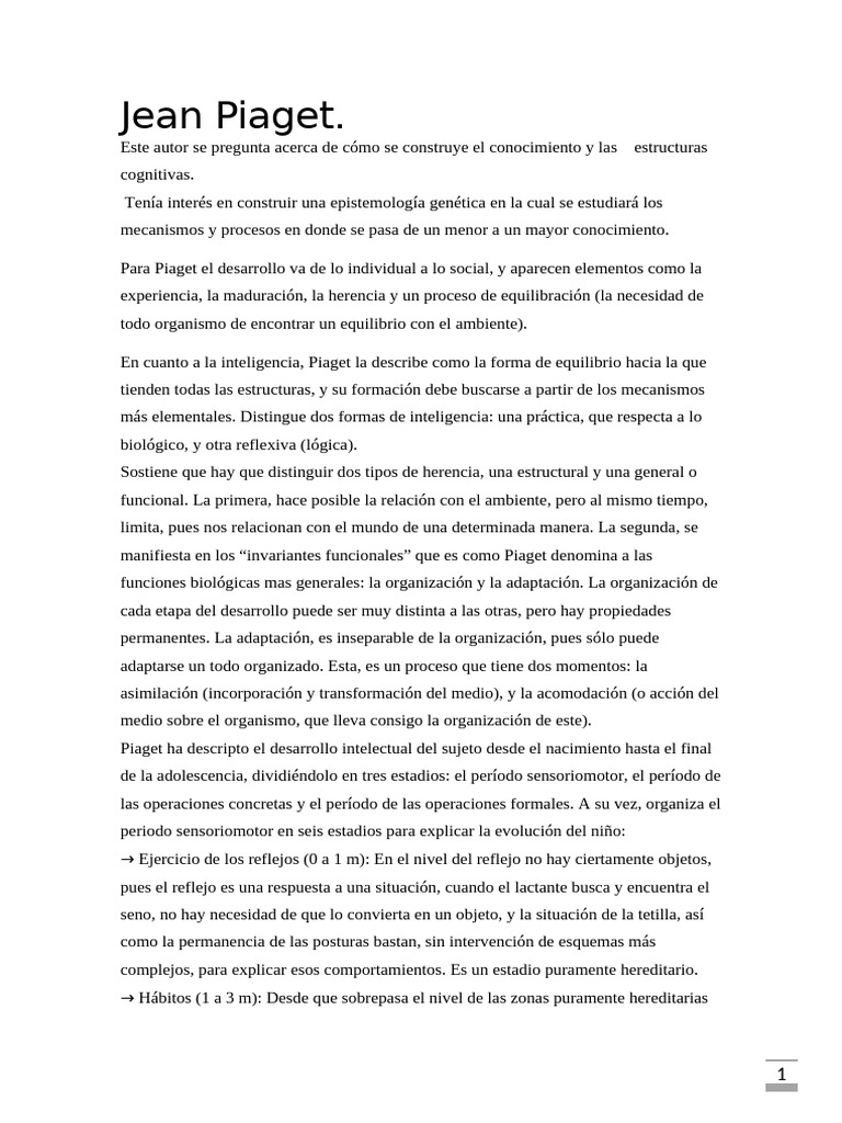 Jean Piaget Resumen | PDF