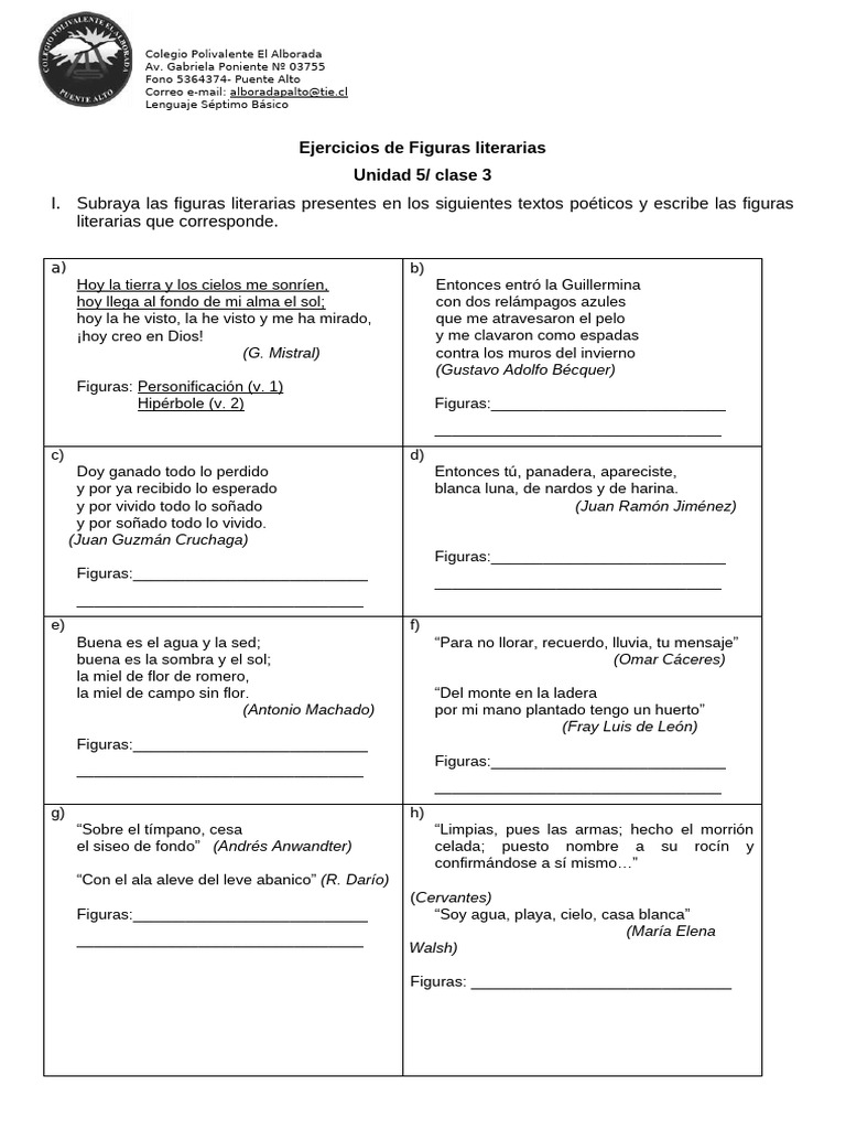 7° Guía de ejercicios figuras literarias | PDF