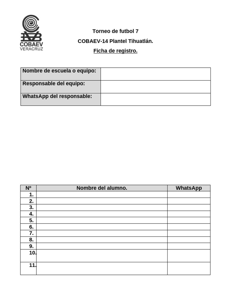 Ficha de Registro Fut 7 | PDF