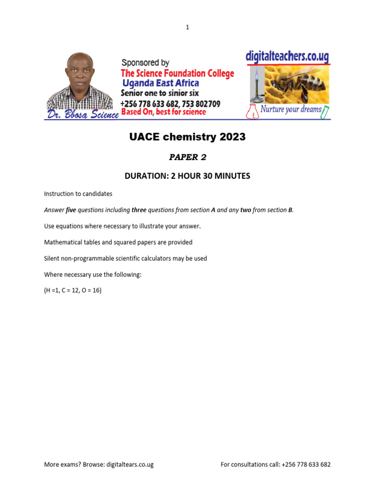 UACE Chemistry Paper 2 2023 With Answers | PDF