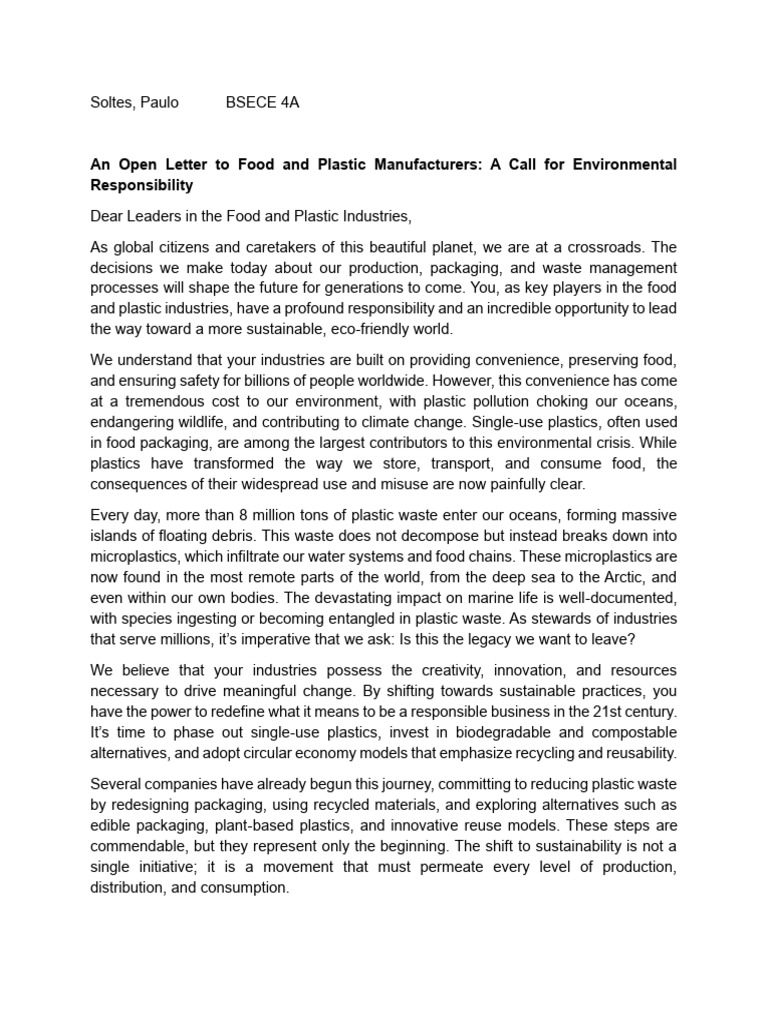 Open Letter Soltes, Paulo BSECE 4A | PDF