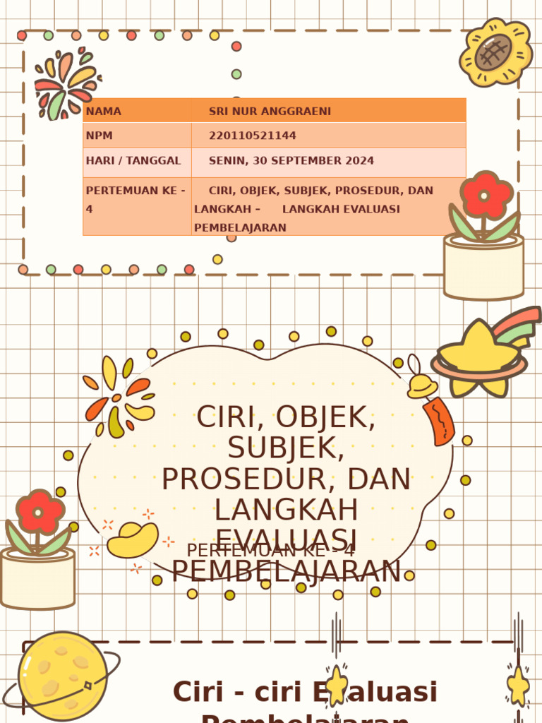 Ciri, Objek, Subjek, Prosedur, Dan Langkah Evaluasi Pembelajaran | PDF
