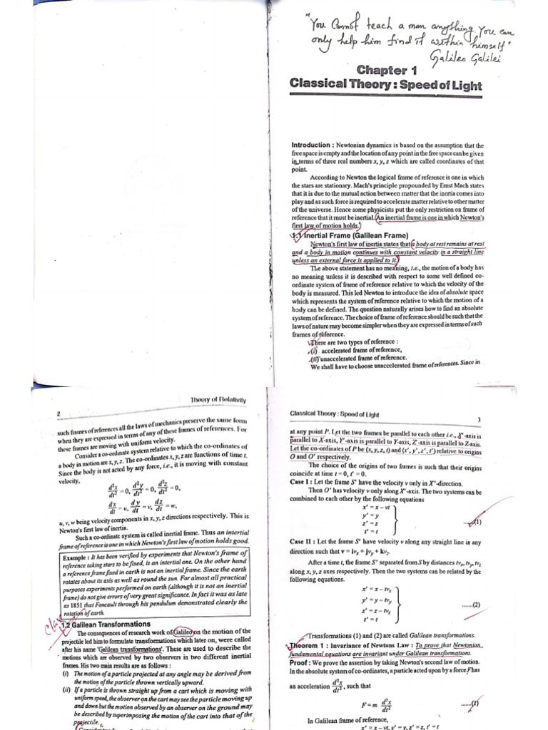 Theory of Relativity (Chapter 1+2) | PDF