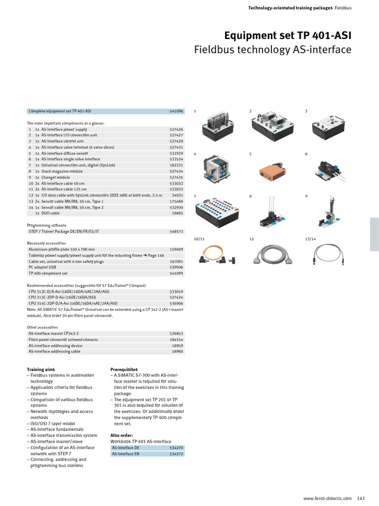 Fieldbus Technology AS-interface: Equipment Set TP 401-ASI | PDF