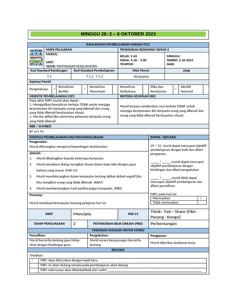 RPH MINGGU 26 (2 - 6 Oktober 2023) | PDF