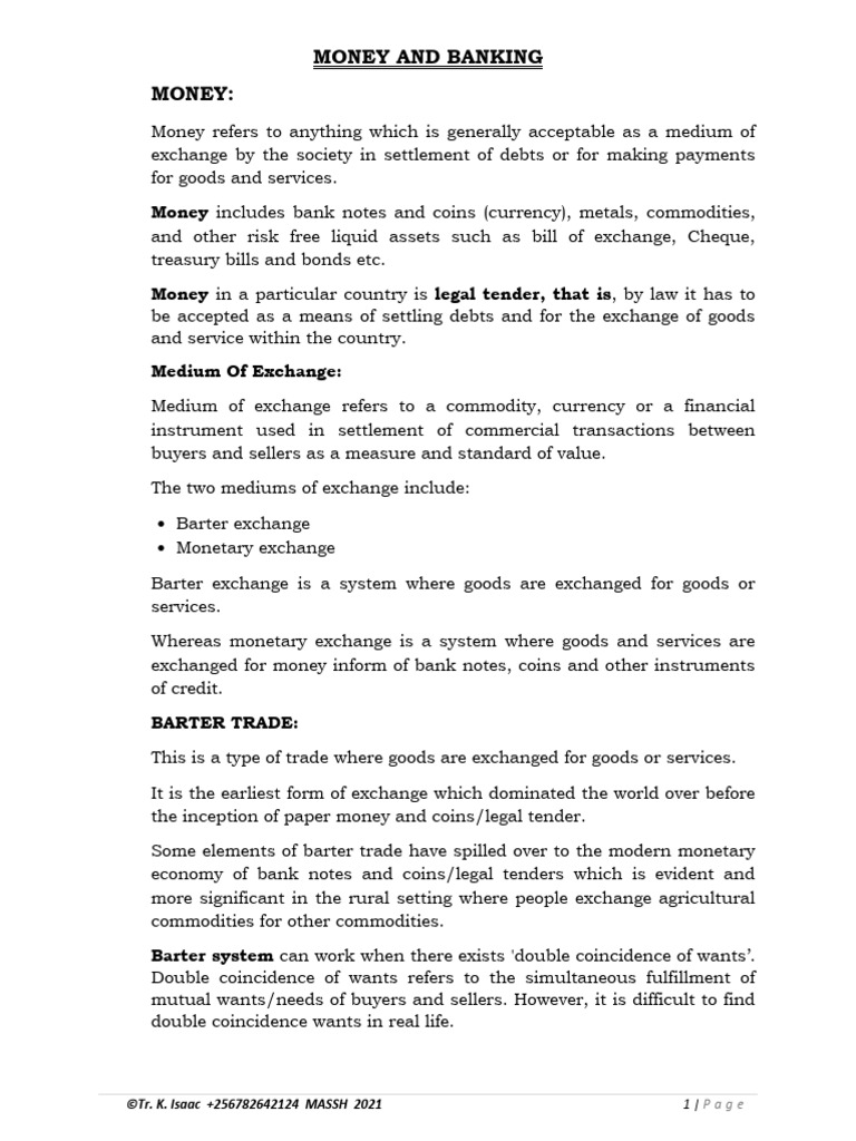 Money and Banking Notes 2021 | PDF