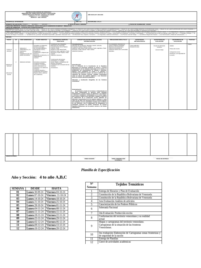 FORMATO DE PLANIFICACIÓN 2024-2025 Formacion para La Soberania Nacional ...