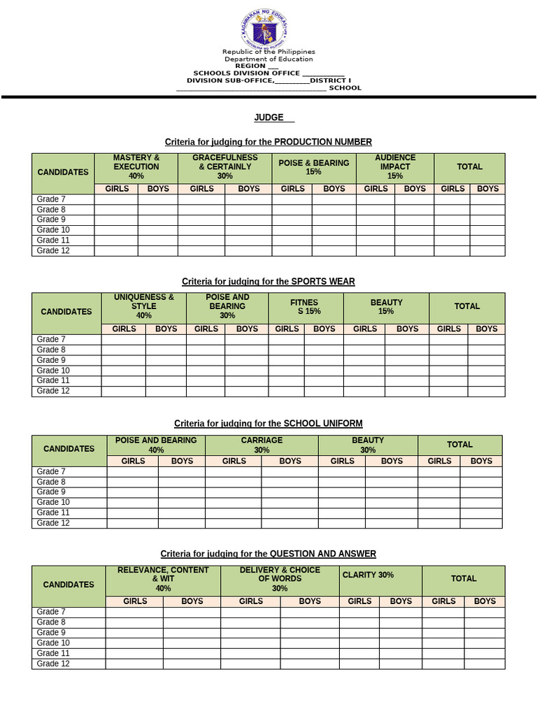 Criteria-And-Script-For Mr.&ms - INTRAMURALS | PDF