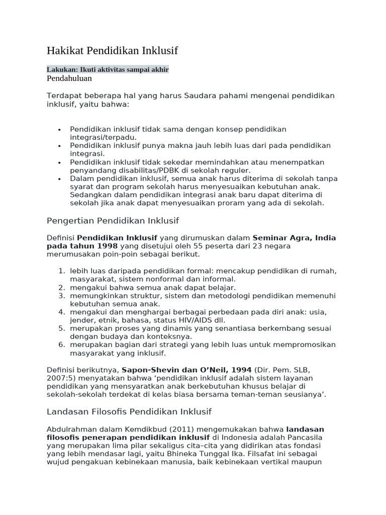 Hakikat Pendidikan Inklusif | PDF