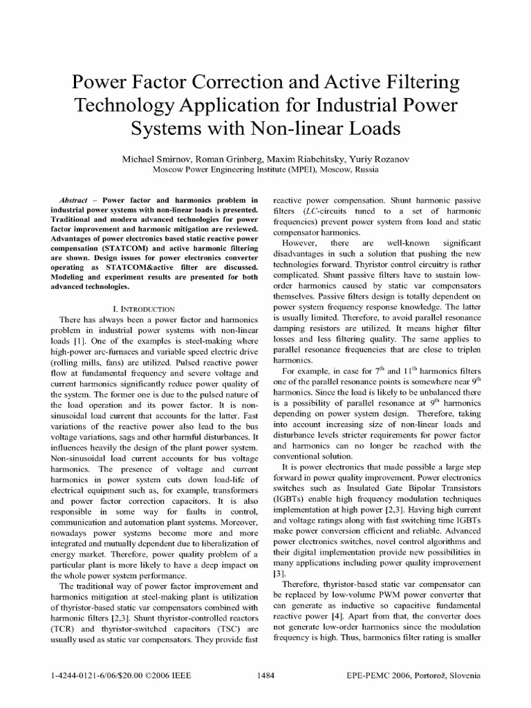 Paper - Power Factor Correction and Active Filtering Technology ... Paper - Power Factor Correction and Active Filtering Technology ...