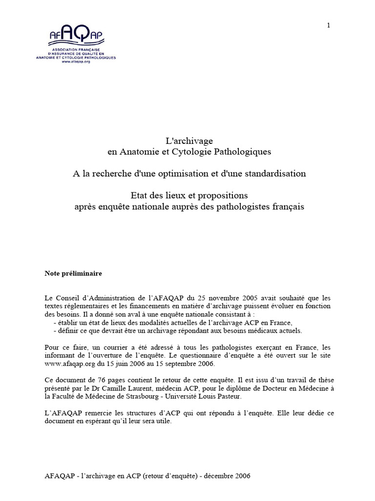 Archivage en Acp Enquete 2006 | PDF