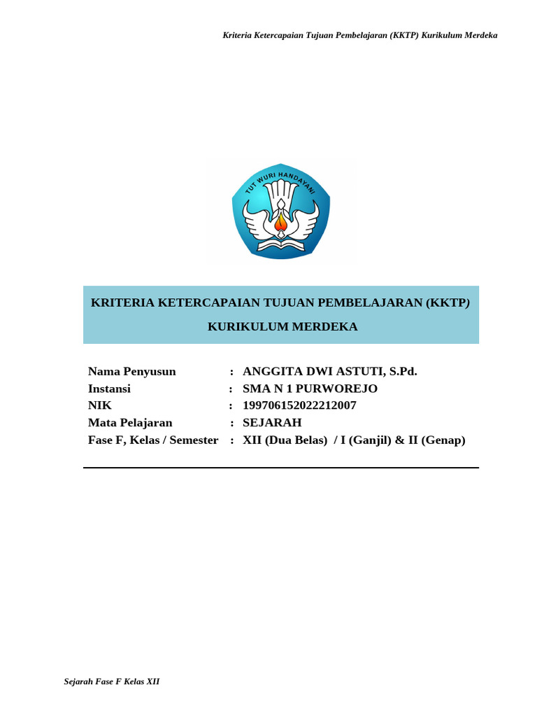 KKTP KURIKULUM MERDEKAKelas 12 - ANGGITA | PDF
