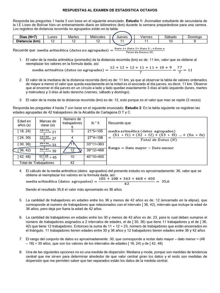 Examen Resuelto de Estadistica Octavos | PDF | Mediana | Matemáticas