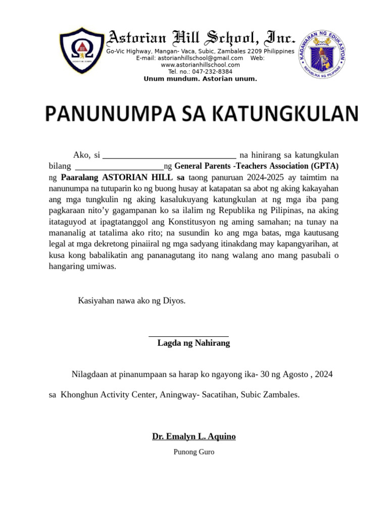 Panunumpa - GPTA | PDF