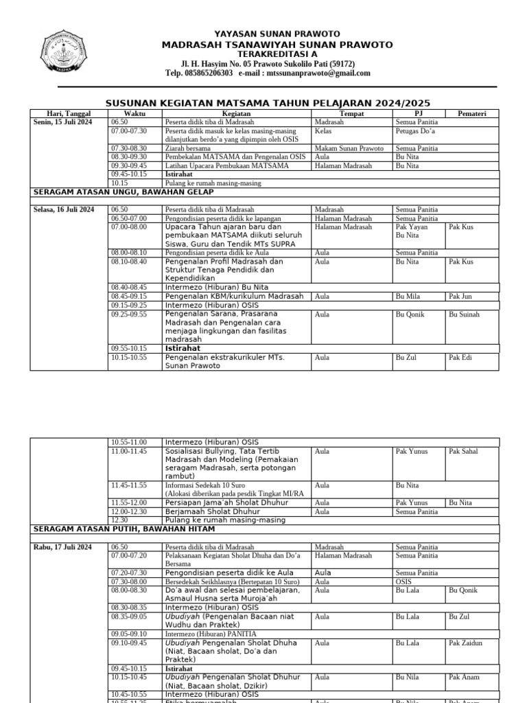 Jadwal Matsama 2425 New | PDF