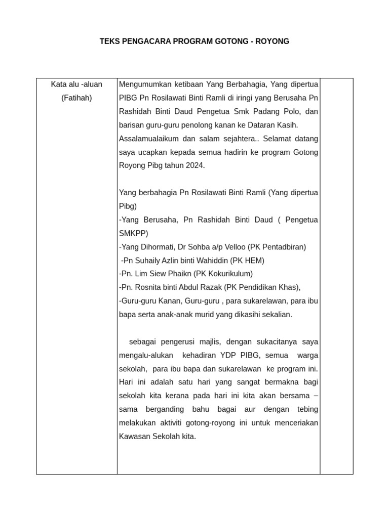 Teks Pengacara Program Gotong Royong Pibg | PDF