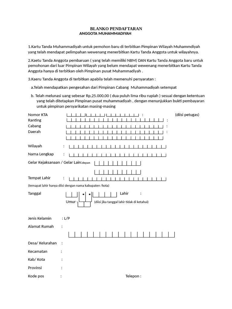 Blanko Pendaftaran | PDF