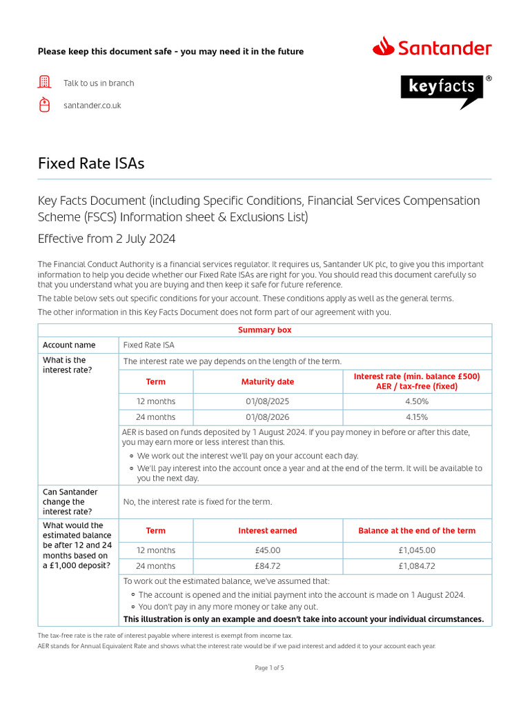 Fixed Rate Isas Key Facts Document Save0610jul24ipgcdt | PDF