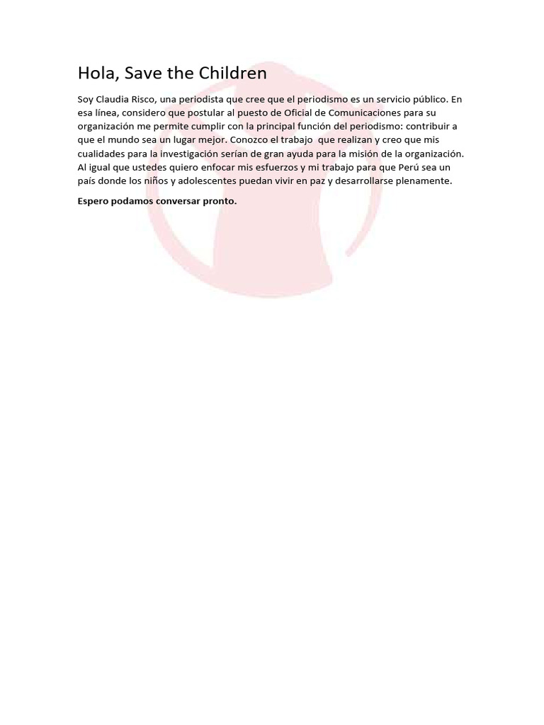 CARTA postulación Save the Children | PDF