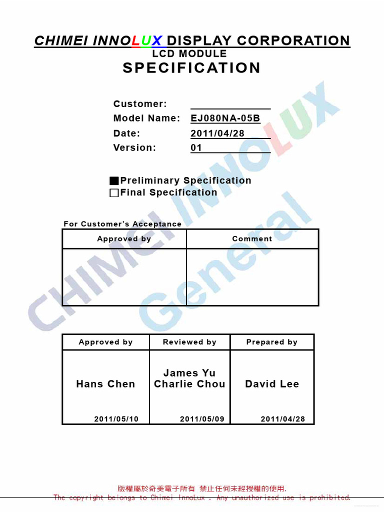 EJ080NA 05B Innolux | PDF