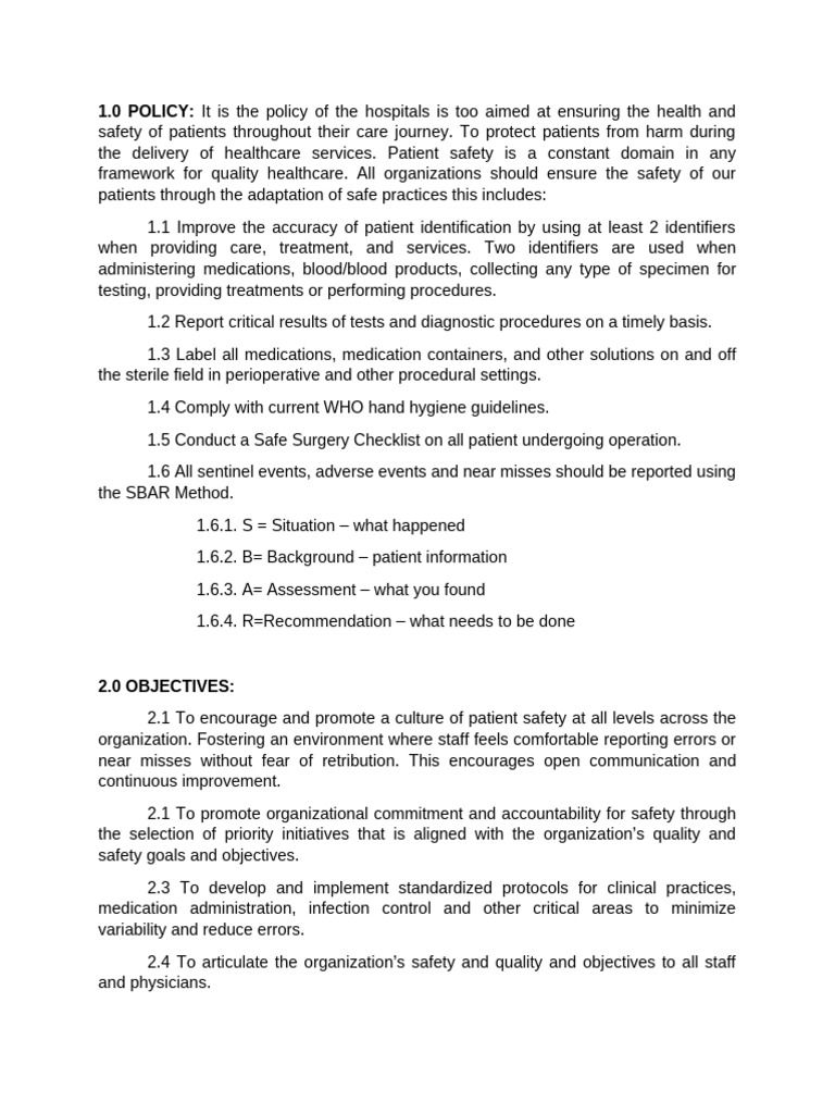 Patient Safety Policy & Procedure | PDF | Patient Safety | Medical Error