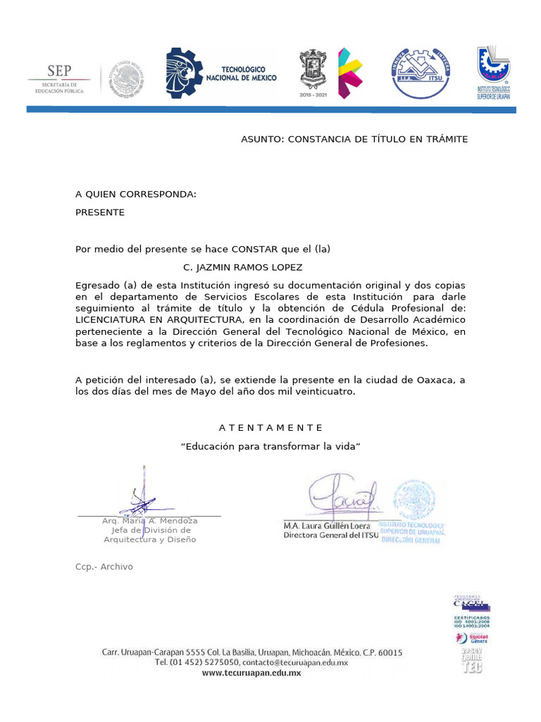 CONSTANCIA-DE-TITULO-EN-TRAMITE 2024 | PDF