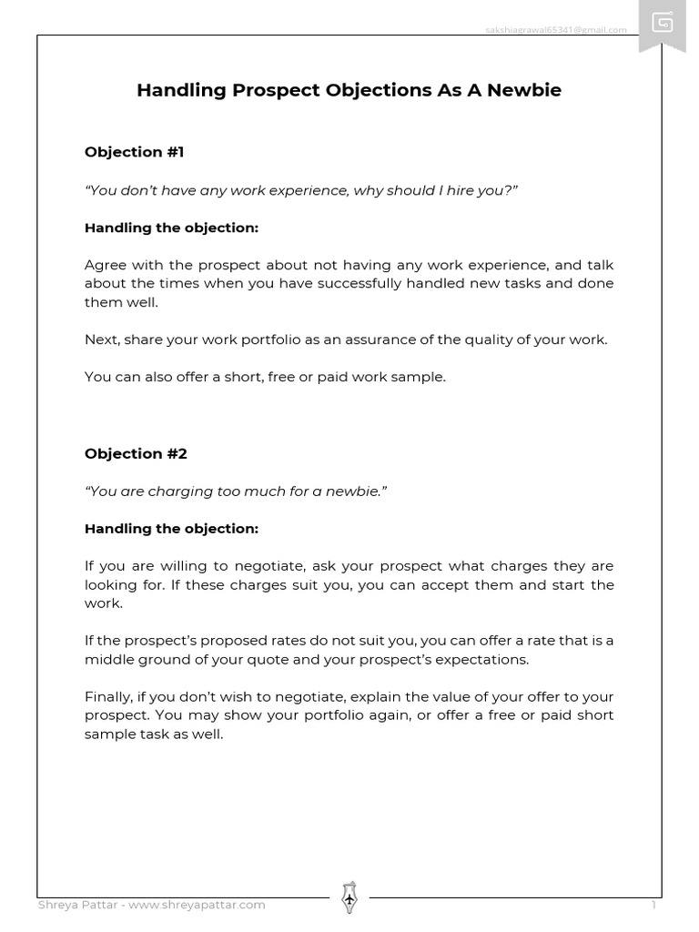 Mini-Guide 2 Handling Prospect Objections As A Newbie | PDF