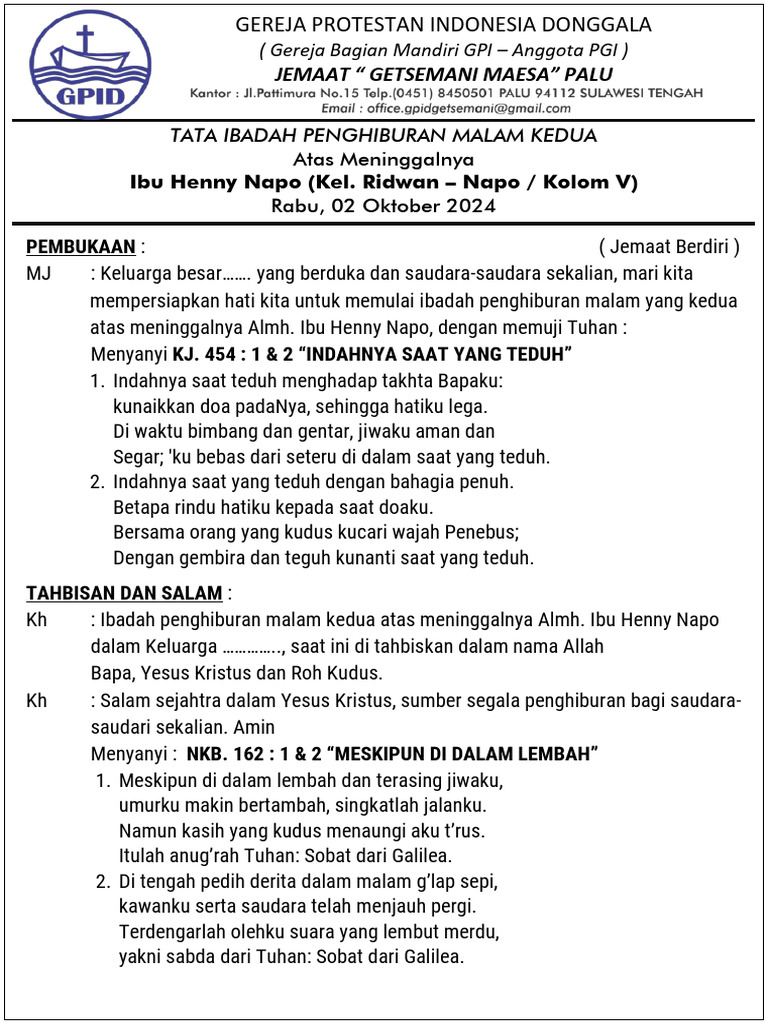 Tata Ibadah Penghiburan (02-10-2024) | PDF