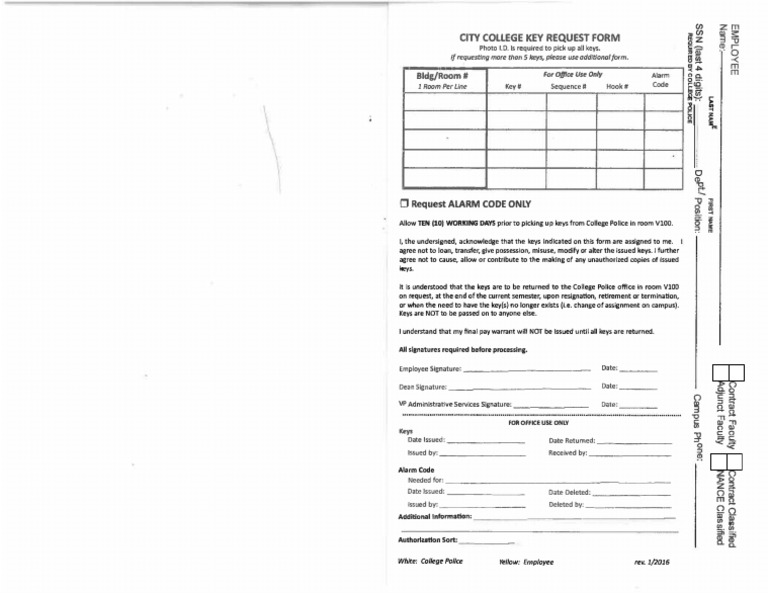 Fillable Key Request Form | PDF