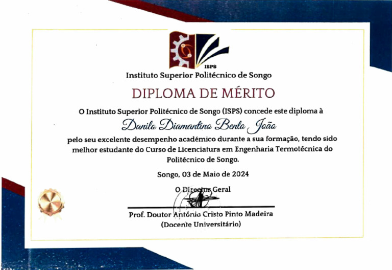 Exemplo de Diploma de Mérito DANILO DIAMANTINO | PDF