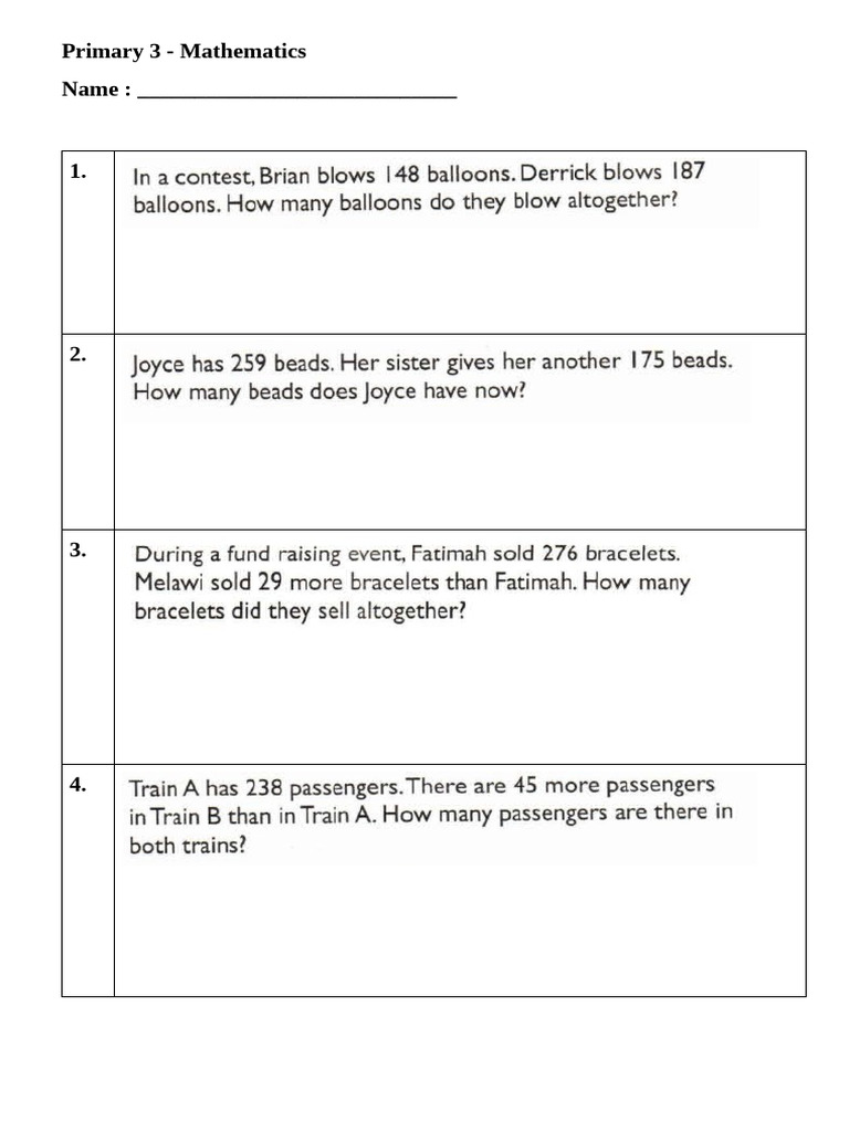 P3 Math - Word Problems | PDF