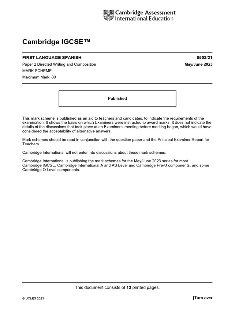 Mark Scheme IGCSE | PDF