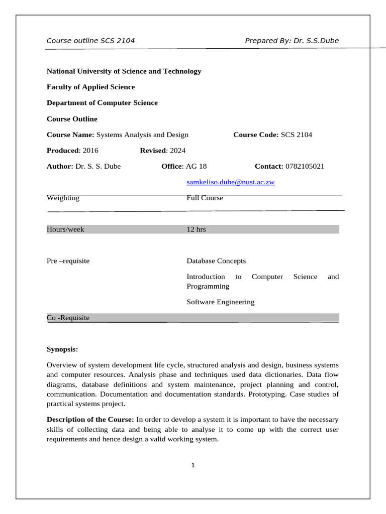 Scs 2104 Course Outline 2024 Pdf