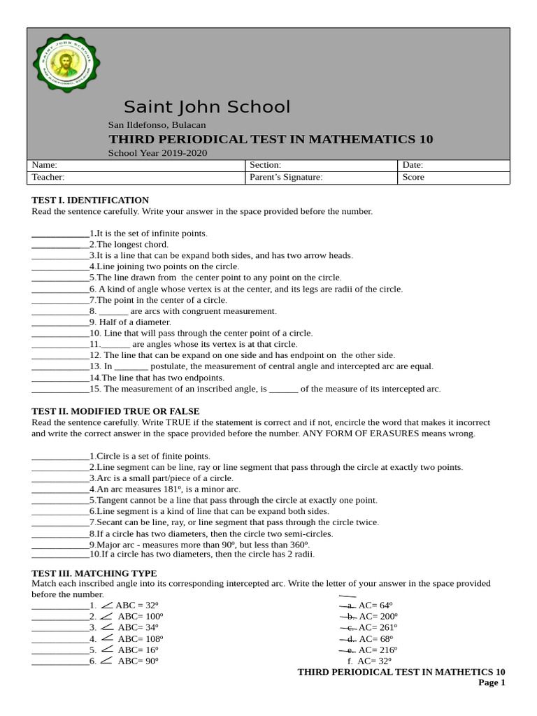 3rd Periodical Test MATH | PDF