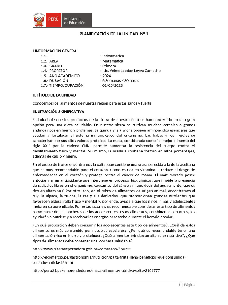 Unidad 1 - 1 Grado | PDF | Alimentos | Cereales