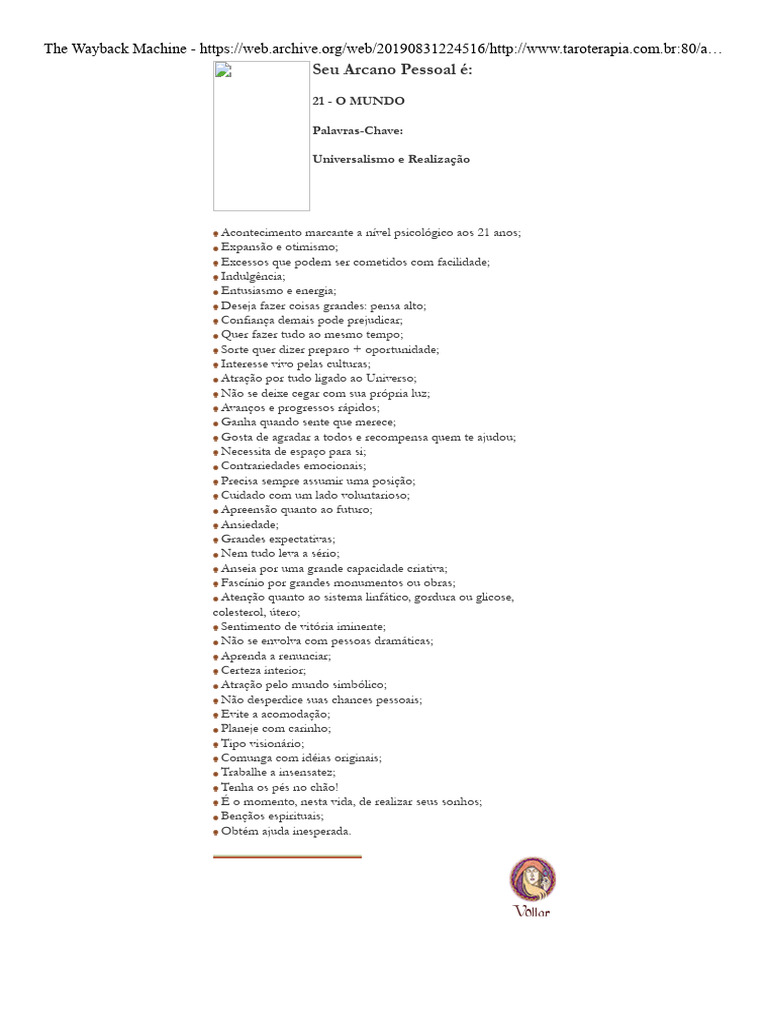 Arcano Pessoal - O MUNDO | PDF