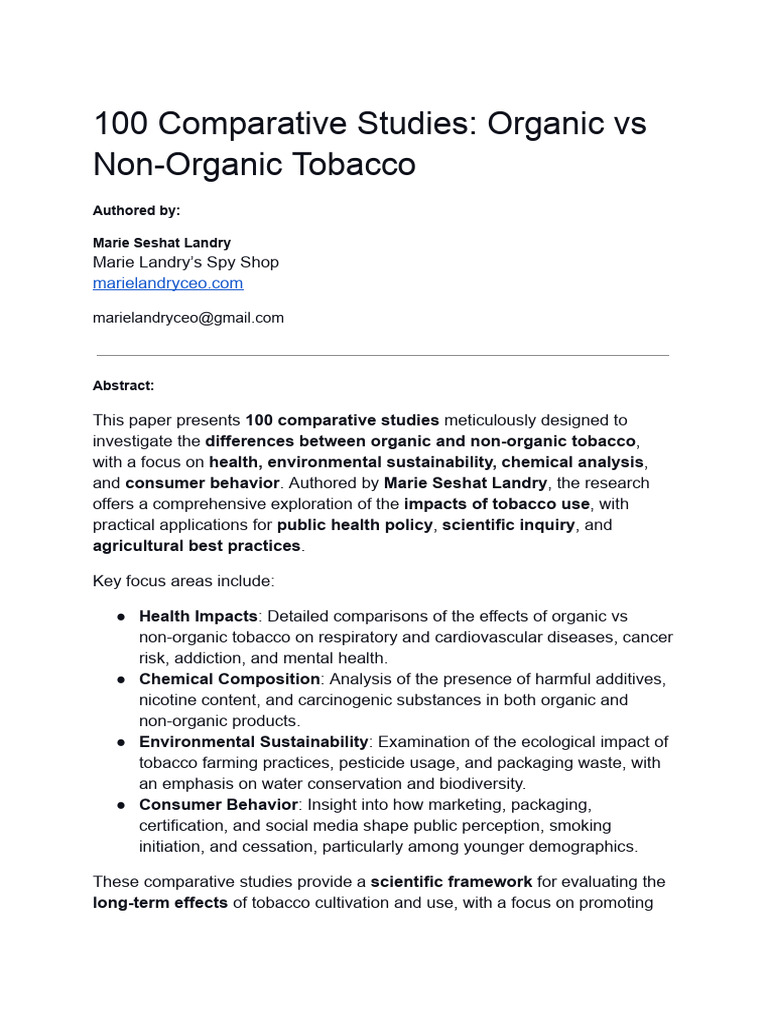 100 Comparative Studies - Organic Vs Non-Organic Tobacco | PDF ...