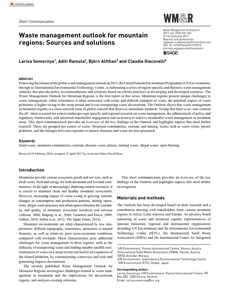 11. Waste management Mountain tourism | PDF