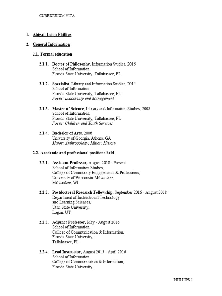 CV Abigail Leigh Phillips | PDF | Librarian