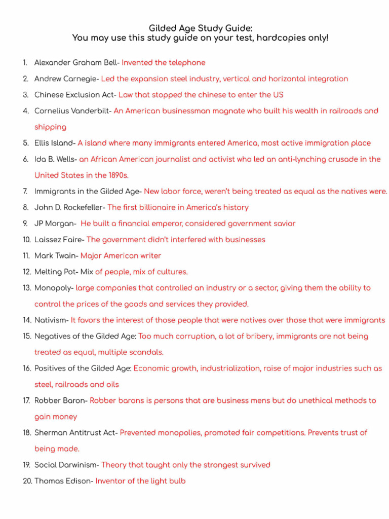 Gabriel Bormolini - 2024 Gilded Age Study Guide | PDF